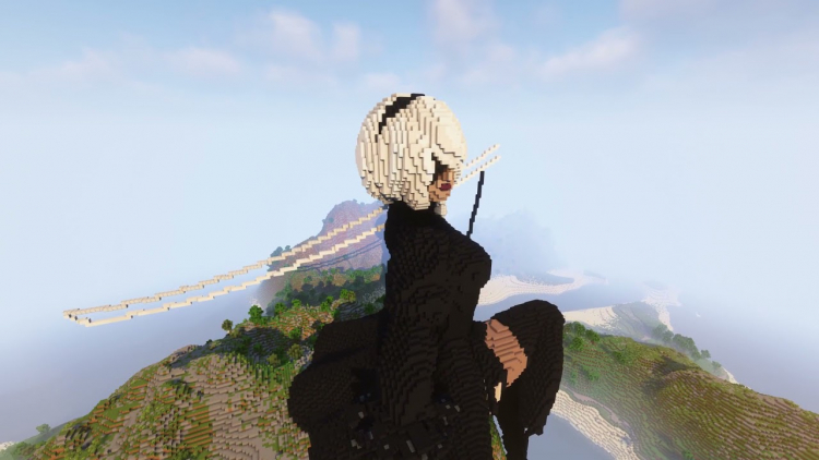 O jogador construiu em Minecraft uma enorme estátua de 2b de nier ...